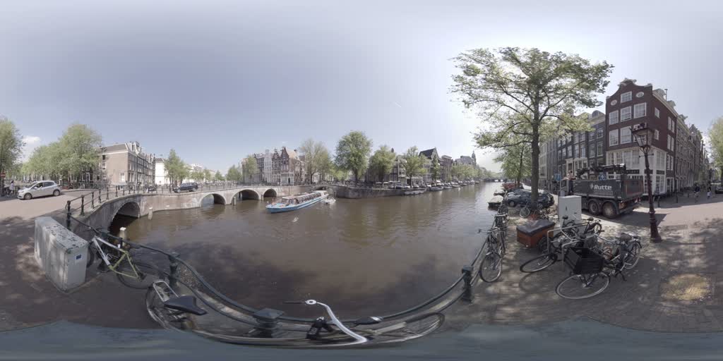 360 video Streets, canals, bridges, buildings, boats in Amsterdam ...