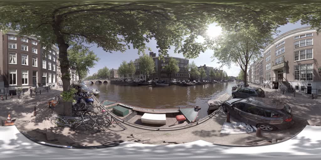 360 video Streets, canals, bridges, buildings, boats in Amsterdam ...