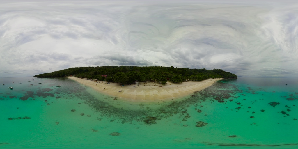 Sandy beach and palm trees. Philippines, Mindanao. 360-Degree view ...