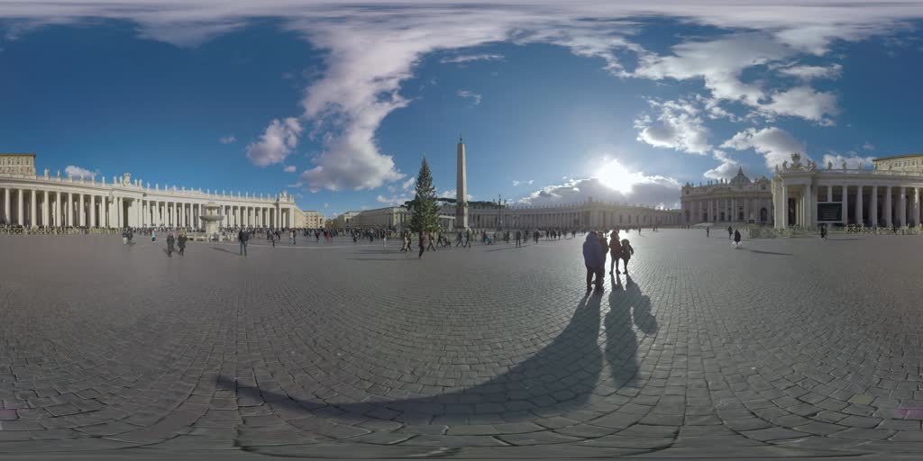 360 VR Tourists visiting St. Peters Square and Basilica in Vatican ...
